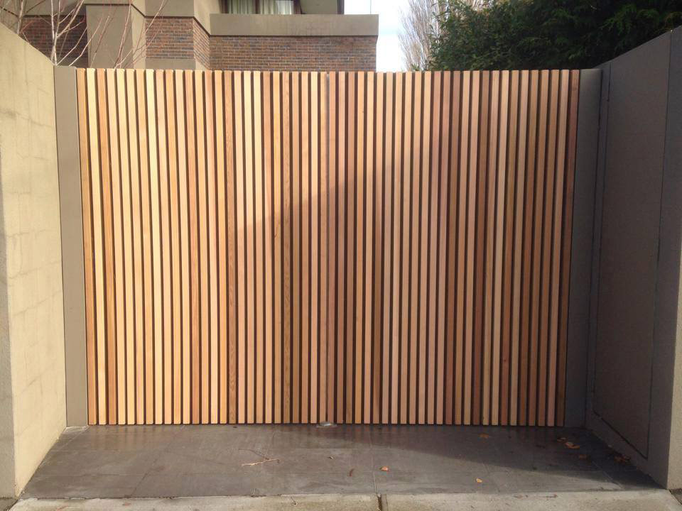 Swing-gates-in-marine-ply-with-cedar-battons | PDS Garage Doors